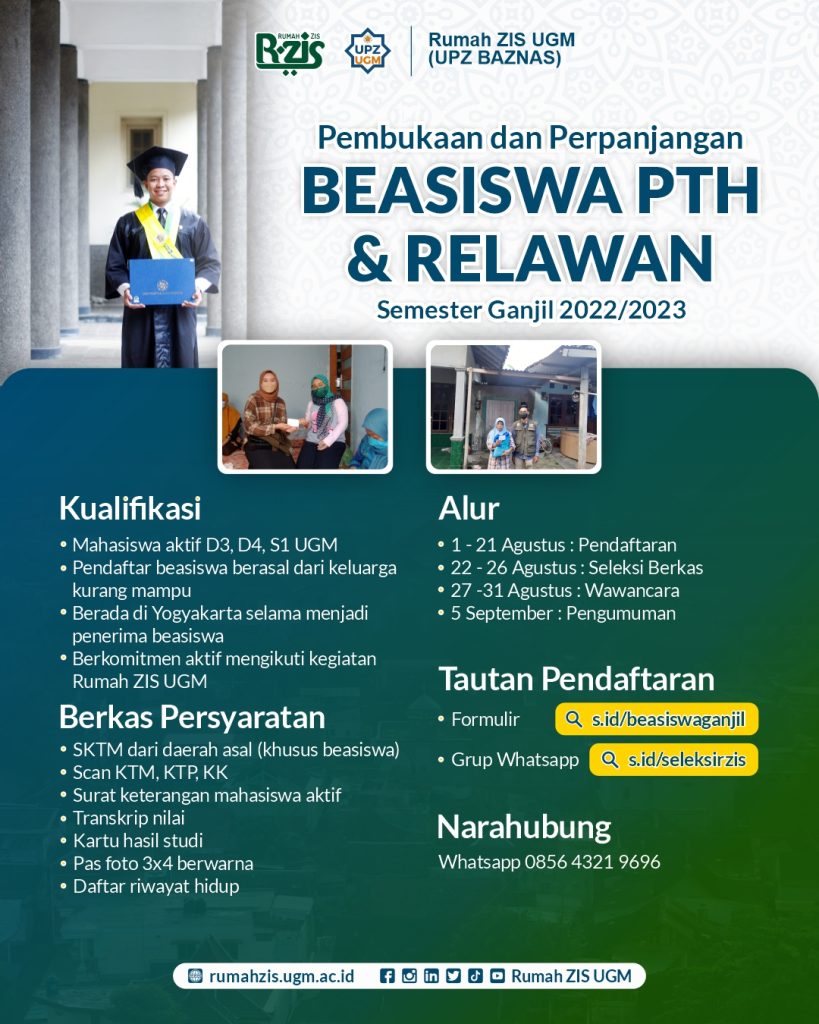 Pembukaan dan Perpanjangan Beasiswa PTH dan Relawan – RUMAH ZIS UGM Pembukaan dan Perpanjangan Beasiswa PTH dan Relawan – RUMAH ZIS UGM