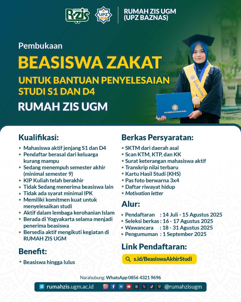 Pembukaan Beasiswa Zakat untuk bantuan Penyelesaian Studi S1 dan D4 – RUMAH ZIS UGM